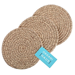 OrganiHaus Set of 3 Brown Farmhouse Hot Pads for Kitchen | 7" Cotton Pot Holders for Hot Plates to Protect Table | Hot Pads for Countertops | Trivets for Hot Dishes | Trivets for Hot Pots and Pans