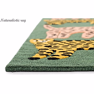 Handmade Catwalk Rug Woolen Animal Print & Thick Green Carpet Area Rug Living Room Bedroom for Kids Room (Green, 6x6' Round)