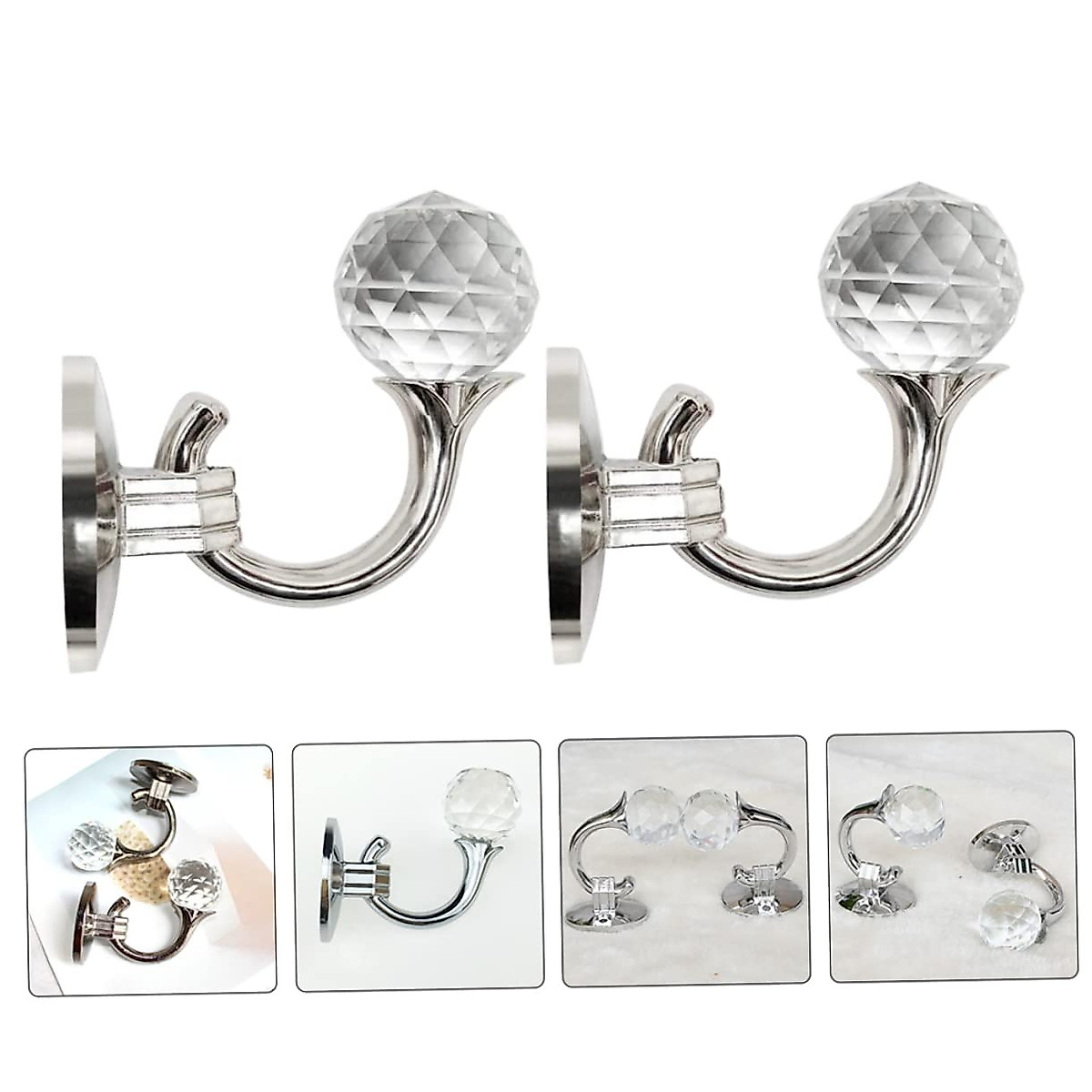 VOSAREA Set of 2pcs Aluminium Alloy Window Curtain Hooks Decorative Home Curtain Supplies Easy to Use Match Shower Curtain Living Room/Bedroom Decorations