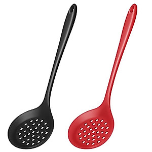 Armrouns Skimmer Slotted Spoon 2PC Set, Heat Resistant 600 °F Slotted ladle Spoons For Kitchen Cooking. (Black & Red)