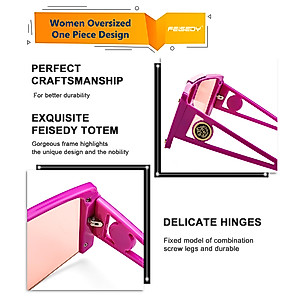 FEISEDY sunglasses womens, Big Fashion Pink Flat Top Shield Shades B4060