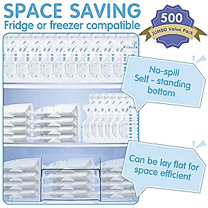 Sherr 500 Count Breastmilk Storage Bags 8 oz Breast Milk Storing Freezer Bags for Breastfeeding with Pour Spout Thickened Design Leak Proof Double Seal Self Standing Breastfeeding Storing Bags