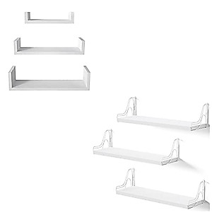 SRIWATANA U Shelves Wall Mounted Set of 3 and Large Floating Shelves Set of 3 （Contains 2 Items）