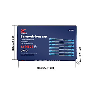 ROTATION 12-Piece Precision Screwdriver Set, Phillips, Slotted, Torx Star, Magnetic Screwdriver Repair Tool Kit, Non-Slip Grip, Swivel End Cap, for Eyeglass, Watch, Computer, Laptop, Phone