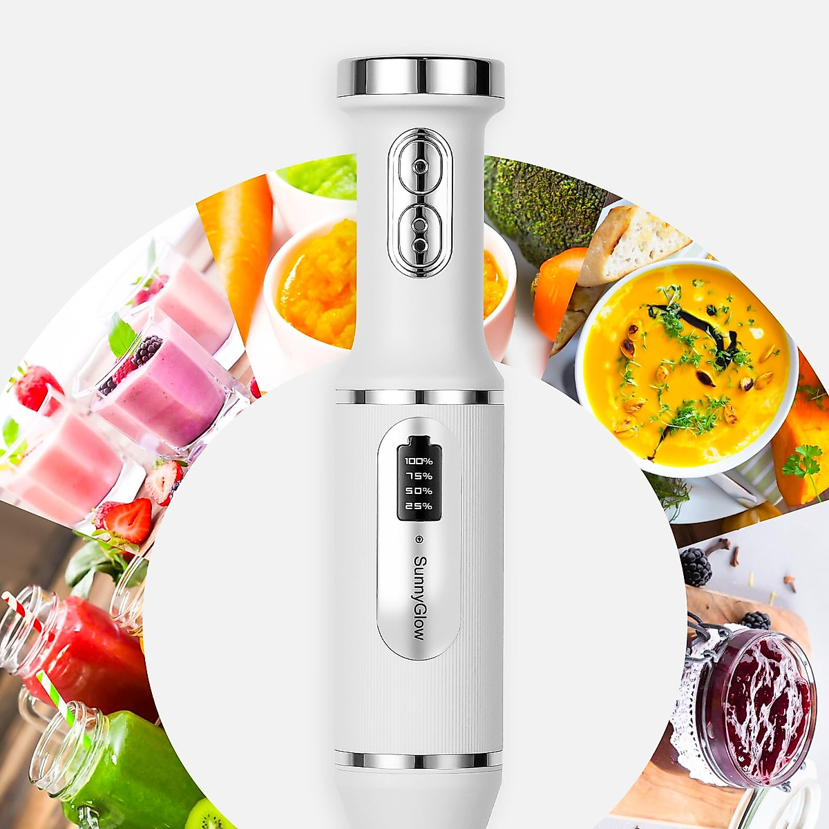 SunnyGlow Cordless Hand Blender: Rechargeable Cordless Immersion Blender Handheld, Powerful Detachable Easy Control Grip Stick Mixer Milkshakes | Smoothies | Soup| Puree | Baby Food