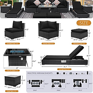 BULEXYARD PE Wicker Patio Furniture Conversation Sofa Set, Large Size High Back Rattan Outdoor Furniture Sectional Couch Set for Backyard Garden Lawn(Grey/Black, 20Pcs)