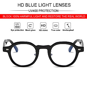 JOVAKIT Trendy Round Blue Light Blocking Glasses for Women Men Retro Vintage Circle Style Non-prescription Computer Glasses (Black)