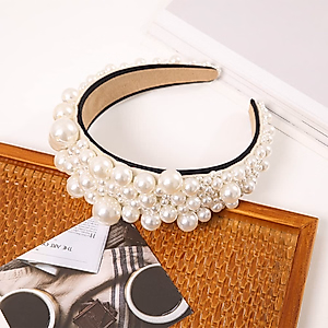 Wiwpar Pearl Headbands Wide Hair Hoop with Pearls Elegant White Pearl Head Band Headwear Bridal Hair Hoop Wedding Hair Accessories for Women Girls (Style 2)