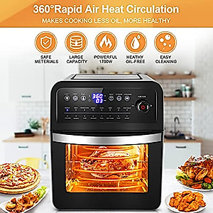 16-in-1 Air Fryer Oven, 13 Quart Airfryer Toaster Oven Combo, 1700W Large Digital LED Screen Air Fryers, Convection Toaster Oven with Rotisserie Dehydrator, Nonstick Basket, Accessories Included