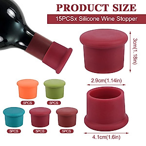 15Pcs Silicone Wine Stoppers,Leak Proof Wine Bottle Caps,Reusable Beer Bottle Cover,Airtight Seal Decorative to Preserve Wine And Beer Fresh,Gifts for Wine Lovers