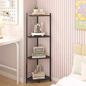 Wisuce Corner Shelf Stand - 4 Tier Black Bamboo Small Corner Bookshelf for Office Kitchen Bedroom Plant Stand Living Room Decor Small Space