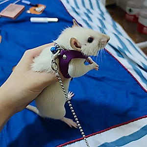 Adjustable Fancy Rat Hamster Harness Rat Guinea Pig Training Walking with Bell Leather Leash Reptile Harness Suitable for Small, Medium，Large Rats or Reptiles (Purple)