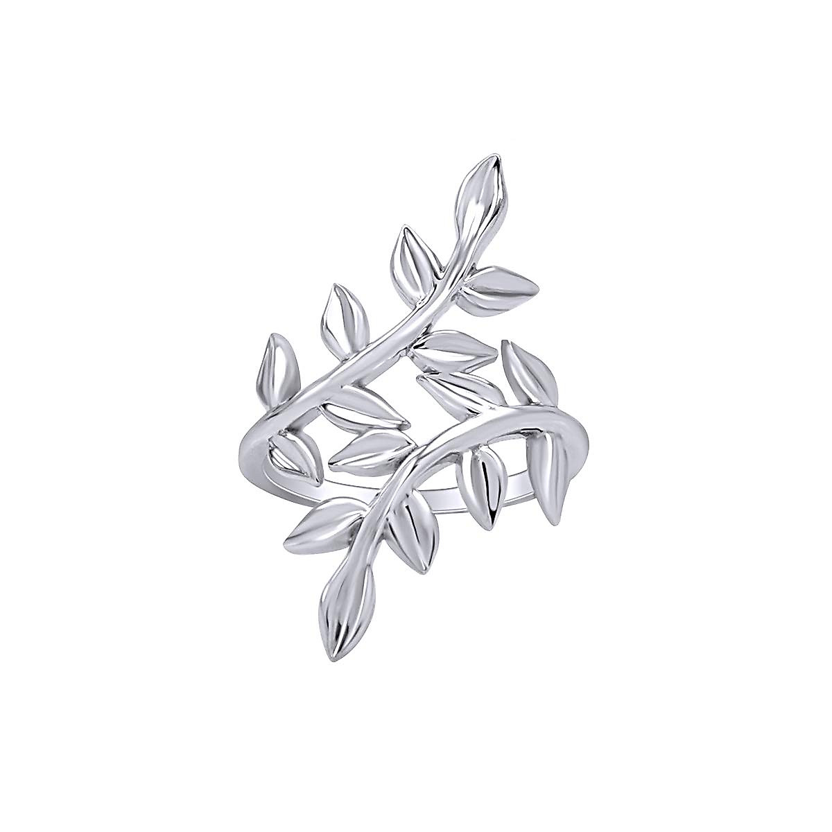 14K White Gold Plated 925 Sterling Silver Oliva Leaf Fashion Ring For Women Ring Size-6