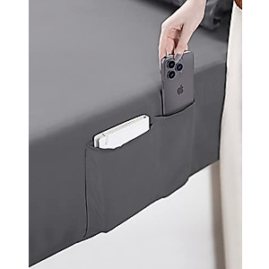 Utopia Bedding California King Sheet Set – Soft Microfiber 4 Piece Luxury Bed Sheets with Deep Pockets - Embroidered Pillow Cases - Side Storage Pocket Fitted Sheet - Flat Sheet (Grey)