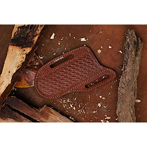 GLADIATOR KNIVES Leather Knife Sheath for Belt, Slanted Pancake Style, Tooled Leather, Cowboy Bull Cutter Cover, Cross Draw, 100% Real Leather (BROWN)