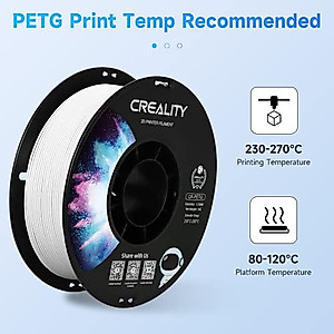 CREALITY Official 3D Printer Filament, PETG Filament 1.75mm No-Tangling, Strong Bonding and Overhang Performance Dimensional Accuracy +/-0.02mm, 2.2lbs/Spool