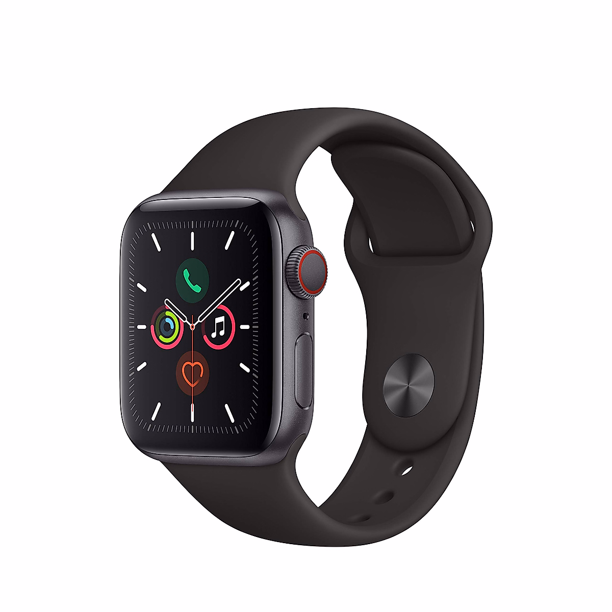 Apple Watch Series 5 (GPS + Cellular, 40MM) - Stainless Steel Case with Black Sport Band (Renewed)