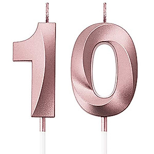 BBTO 10th Birthday Candles Cake Numeral Candles Happy Birthday Cake Topper Decoration for Birthday Party Wedding Anniversary Celebration Supplies (Rose Gold)