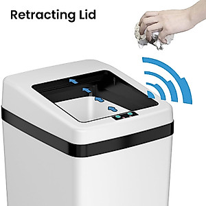 iTouchless 14 Gallon Sliding Lid Automatic Sensor Trash Can with Odor Filter System, 52 Liter White Steel Touchless Kitchen Garbage Bin