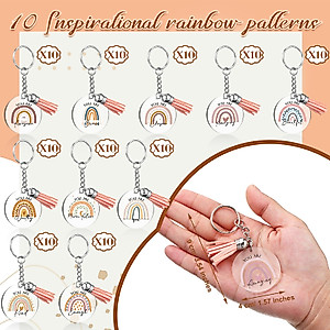 Unittype Boho Rainbow Key Chain Inspirational Keychain Thank You Gifts for Coworkers Appreciation Acrylic Tassels Keychain (100 Pcs)