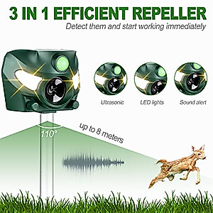 Fierre Shann Solar Outdoor Repeller, Waterproof, with 5 Working Modes and Flashing Light