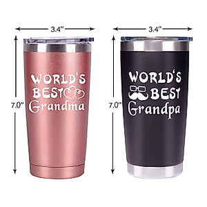 EBE EmmasbyEmma Stainless Steel Grandparents Gift Set, 20 oz Tumbler for Grandma & Grandpa, Rose Gold & Black, Includes Straw & Brush