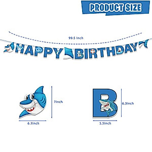 Shark Birthday Party Decorations, Shark Theme Party Supplies for Boys Baby - Banner, Cake, and Cupcake Toppers, Balloons. Hanging Swirl, Shark Glasses, Shark Sign