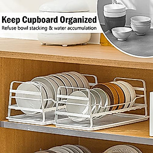 Poeland Bowl Rack with Drip Tray, Pantry Cabinet Organizer Rack for Kitchen Counter Cupboard