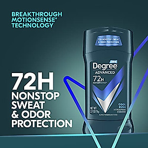 Degree Men Advanced Protection Antiperspirant Deodorant Cool Rush 4 count 72-Hour Sweat and Odor Protection Antiperspirant For Men With MotionSense Technology 2.7 oz