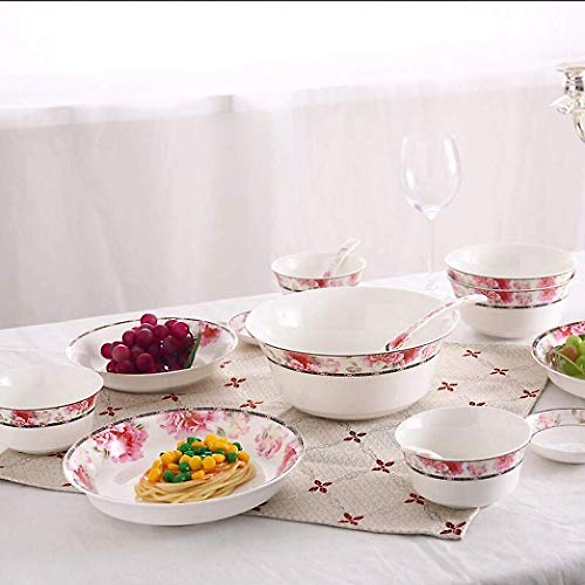 Dinner Set,28 Pieces Dinnerware Bone China Tableware Set Ceramics Flower Pattern Dinner Sets Plates Bowls Combination for Family Party