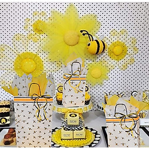 Gift Bags with Match Tissue Paper Tags and Raffia Ribbon - 3 Total Assorted Sizes (BEE)