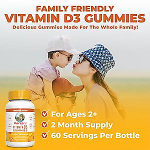 MaryRuth Organics Vitamin D3 Gummies, 2 Month Supply, Adults & Kids Gummies, Immune Support Supplement, Vitamin D3 1000IU for Bone Health & Muscle Function, Vegan, Non-GMO, Gluten Free, 60 Count