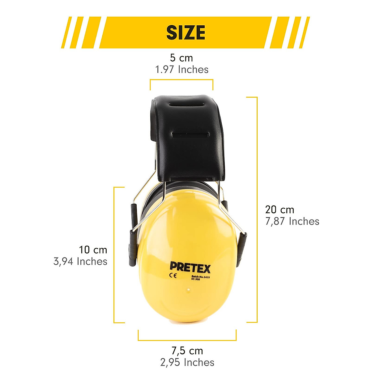 PRETEX Ear Defenders with SNR 34dB - Lightweight Ear Muffs Protection for Adults - Adjustable Noise Canceling Headphones - Over Ear Earmuffs for Work or Home - Yellow