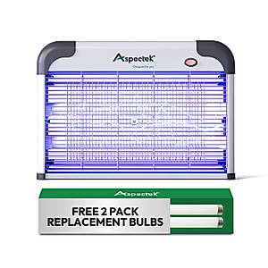 Aspectek 20W Electric Bug Zapper for Indoor use. Effective Against Mosquitoes and Flies. 2 Extra Replacement Bulbs Included. Lightweight Design, 2800V Powerful Grid, Easy Cleaning, Washable Tray.