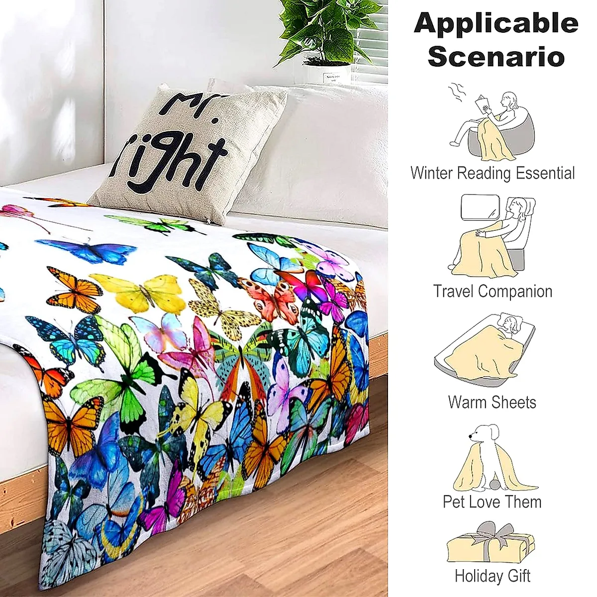 Butterfly Blanket Beautiful Butterfly Throw Blanket Ultra Soft Blankets Lightweight Cozy for Bed Couch Sofa 50"x40"