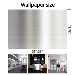 BAYYA Silver Contact Paper【Thicken】Stainless Steel Metallic Look Kitchen Backsplash Wallpaper Peel Stick Oil Proof Waterproof Sticker for Dishwasher Fridge Self Adhsesive Removable Wall Sticks