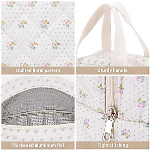 BBIQI Cute Lunch Box for Women Small Floral Lunch Box Quilted Lunch Tote Bag With Front Pocket Insulated Lunch Bag for Work Study