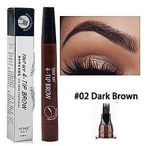 Microblading Eyebrow Pen, Eyebrow Pen 4 Points Eyebrow Pencil, Creates Lasting MakeUp Professional Natural Looking Eyebrows, Cover Sparse Areas, Daily Waterproof Eyebrow with Gift (02#Dark Brown)
