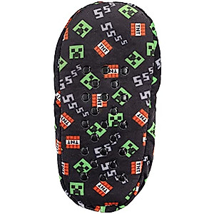 Minecraft Sock Slippers for Kids, Allover Creeper Video Game Print, Black, Size Large (1-4 Big Kid)