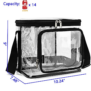 FlowFly Clear Lunch Bag Adult Large Heavy Duty Transparent Stadium Approved Lunch Box for Women and Men with Adjustable Shoulder Strap, Front Zipper Pocket, Clear