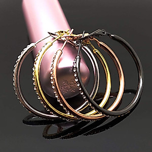 YUQIGG Hoops Earrings, Fashion Jewelry CZ Cubic Zirconia Rhinestone Black Hoop Earrings for Women Gifts 1.38in