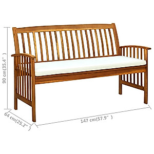 loibinfen Patio Wood Bench with Ergonomic Backrest & Armrest, Outdoor Bench with White Cushion,All-Weather Acacia Wood Frame, All-Weather Acacia Wood Frame,57.9"x25.2"x35.4", -609 -AA