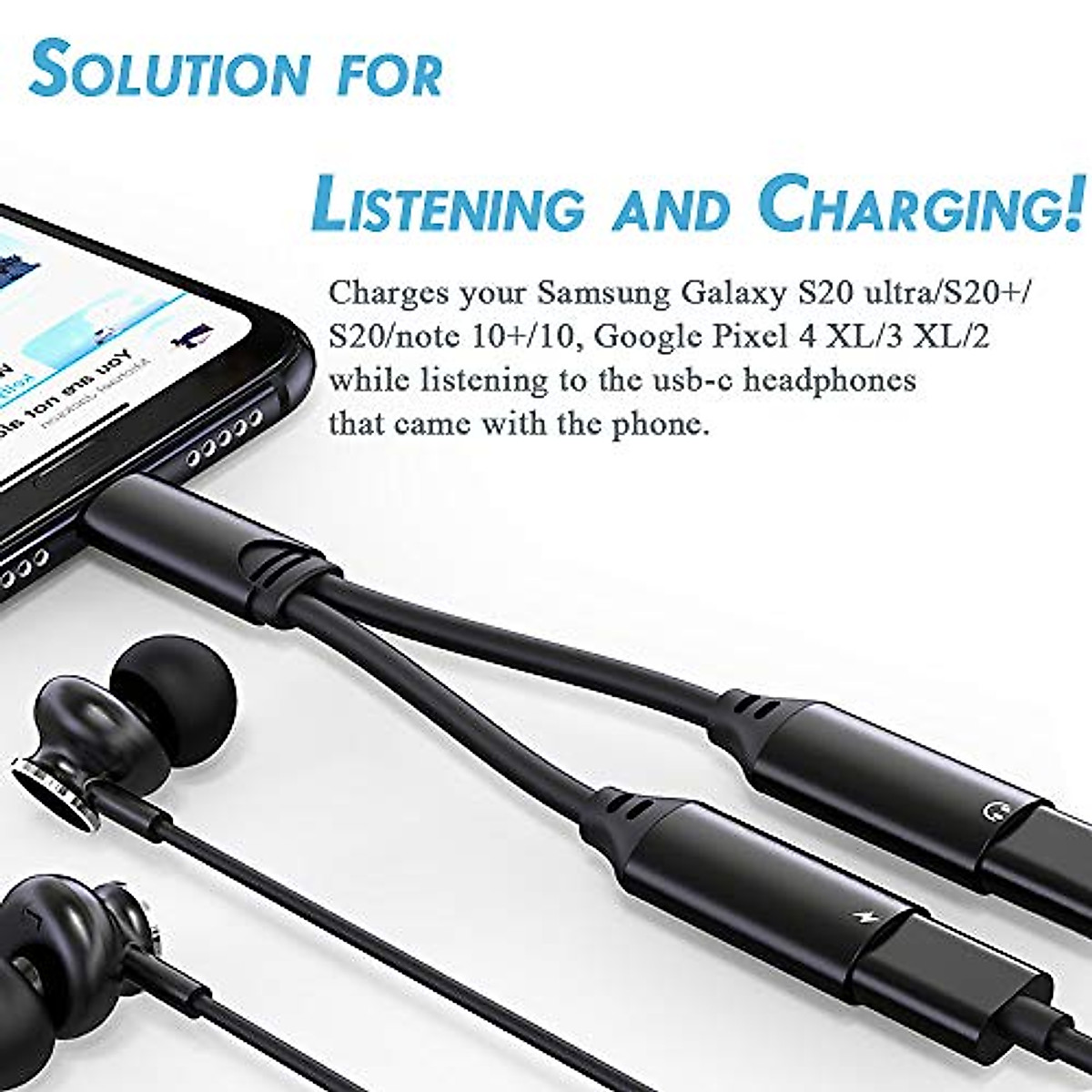 AD ADTRIP USB C Splitter, USB C Headphone and Charger Adapter Type C Splitter Audio and Charging Adapter Compatible with Samsung Galaxy S20+/S20/S10/Note10, Google Pixel 4/3/2 XL…