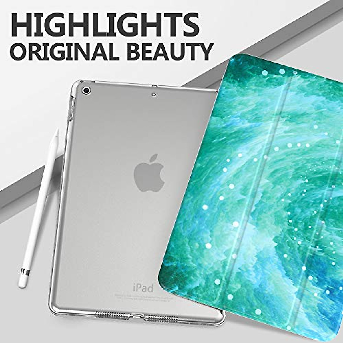 MoKo Case for iPad 10.2 iPad 9th Generation 2021/ iPad 8th Generation 2020/ iPad 7th Generation 2019, Slim Stand Hard Back Shell Smart Cover Case for iPad 10.2 inch, Auto Wake/Sleep, Swirl