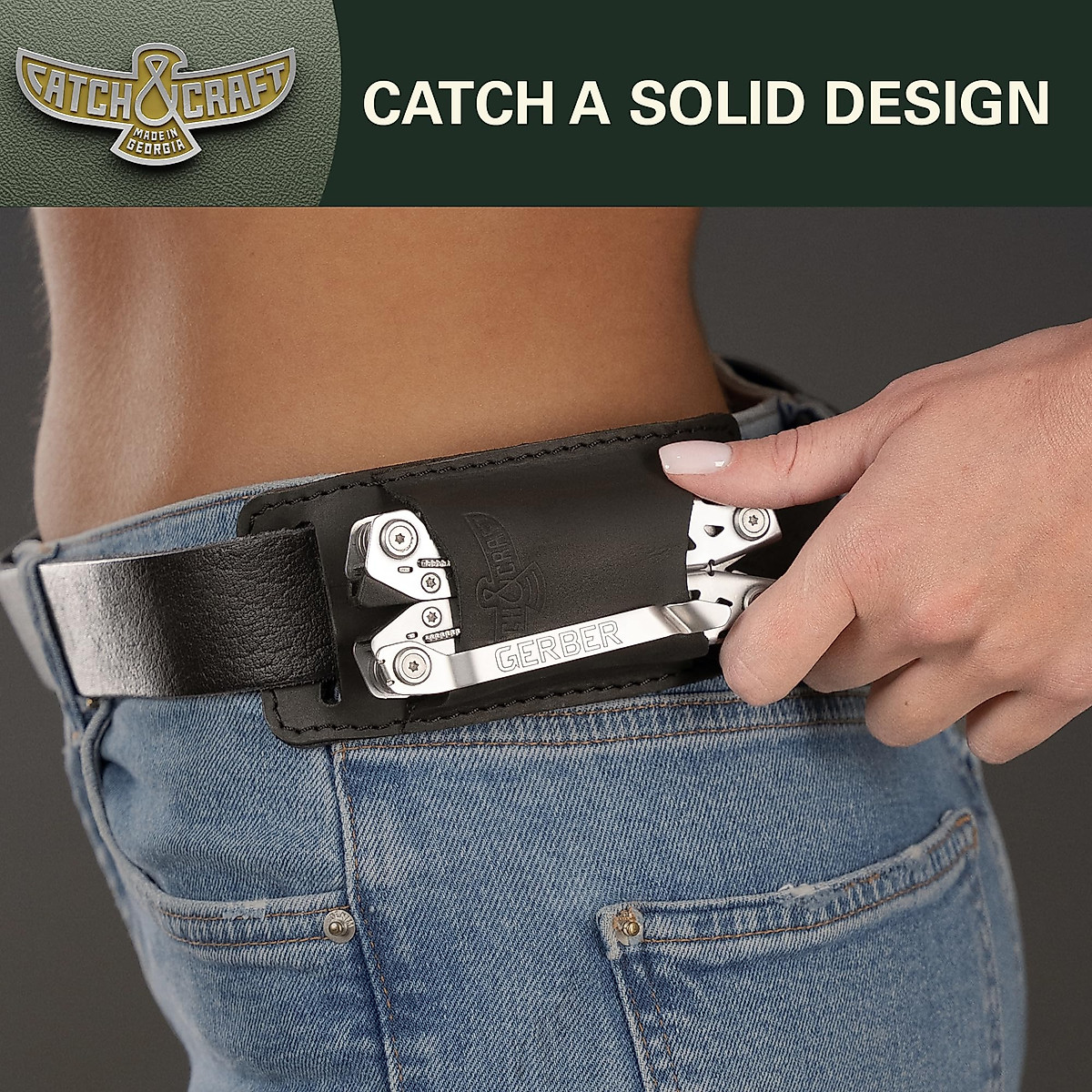 CatchandCraft Multitool Sheath for Belt - Leatherman Sheath - Horizontal Carry Leather Multitool Holster - EDC Pocket Organizer for Work and Daily Use - 𝐌𝐚𝐝𝐞 𝐢𝐧 𝐆𝐄𝐎𝐑𝐆𝐈𝐀