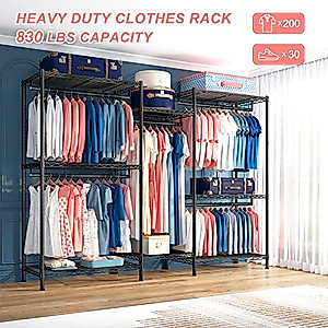 Raybee Clothes Rack, Heavy Duty Clothing Racks for Hanging Clothes 830 LBS Metal Clothes Racks for Hanging Clothes Wire Garment Rack Free Standing Closet Portable & Sturdy 74.8”Wx17.7”Dx76.8”H Black
