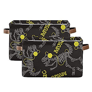 susiyo Large Foldable Storage Bin Funny Skeleton Dinosaur Fabric Storage Baskets Collapsible Decorative Baskets Organizing Basket Bin with PU Handles for Shelves Home Closet Bedroom Living Room-1Pack
