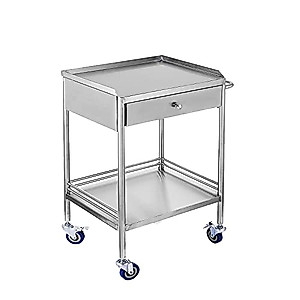 2 Layers Cart Trolley,Stainless Steel Medical Carts with Wheels,2 Layers Household Utility Carts with Drawers, Spa Esthetician Cart Rolling Lab Cart w/Wheels