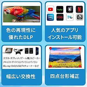 Outdoor Ultra Portable Pico Projector EZCast Beam J4a | WiFi Bluetooth Projector, Android 10, Supports Netflix, Battery for 4 hrs on a Playtime, DLP, 300 ANSI, 100" Displays, Compatible w/ HDMI, USB