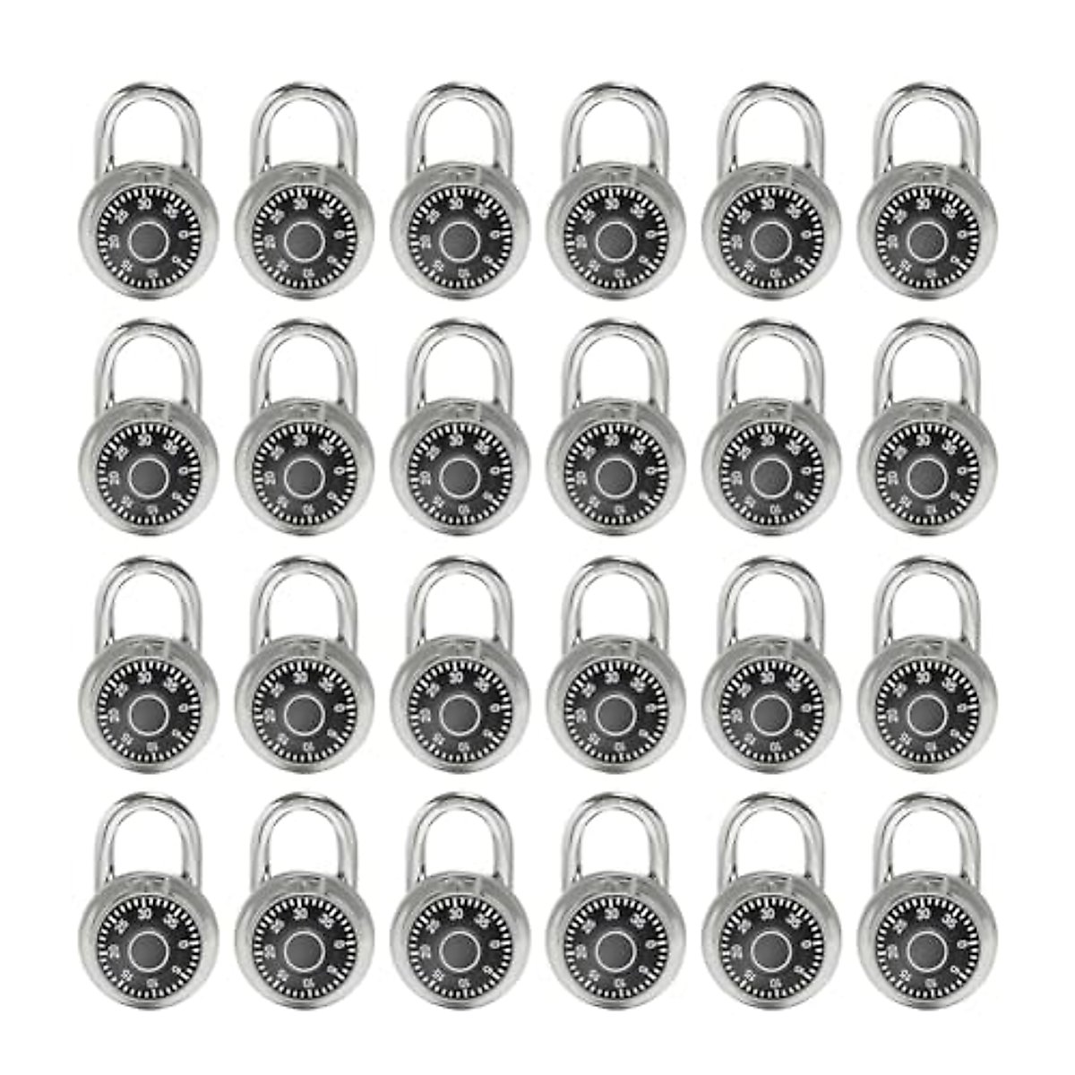 LanuBe Lock Standard Dial Combination Lock, 2 in. Wide, with Different Combinations, Black Turnplate, Pack of 24; Lock for School, Employee, Gym & Sports Locker, Case, Toolbox, Fence and so on